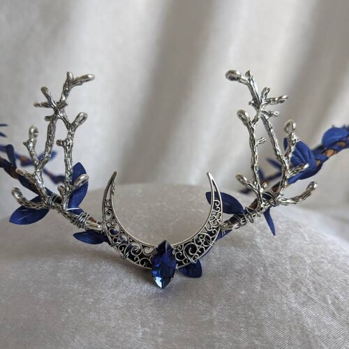 Light Blue Moon Woodland Tiara With Branches and Leaves - Etsy
