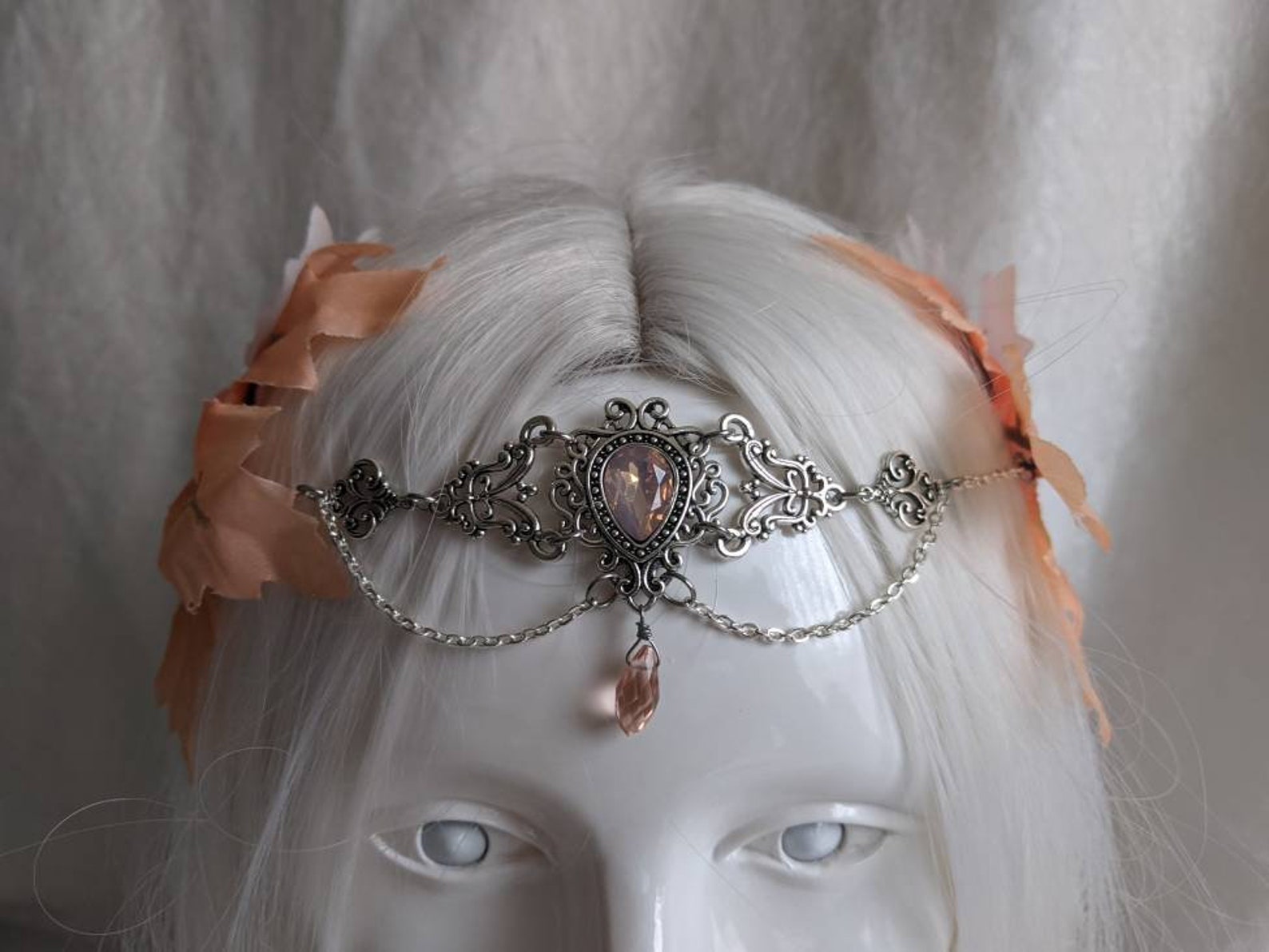 Peach and Coral Leaf Tiara With Draping Side Chains - Etsy