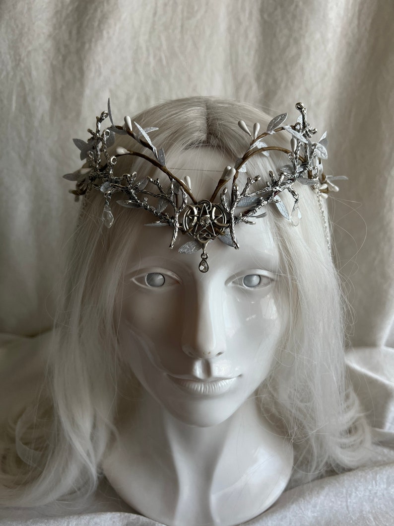 Triple Moon Goddess Woodland Tiara With Draping Side Chains - Etsy