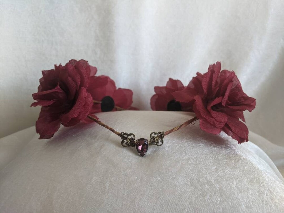 Dusk Glow Burgundy Rose Tiara With Crystal - Etsy