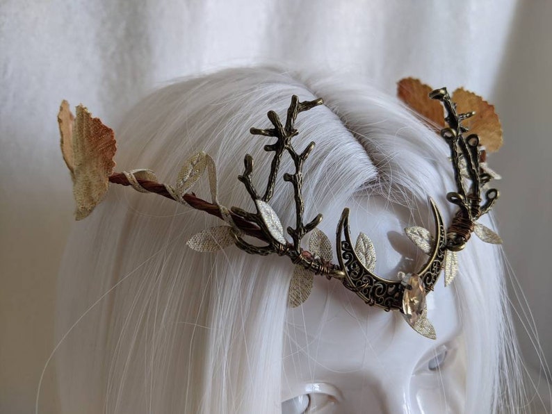 Champagne Moon Woodland Tiara with Branches and Leaves | Etsy