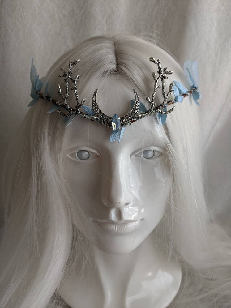 Light Blue Moon Woodland Tiara With Branches and Leaves | Etsy