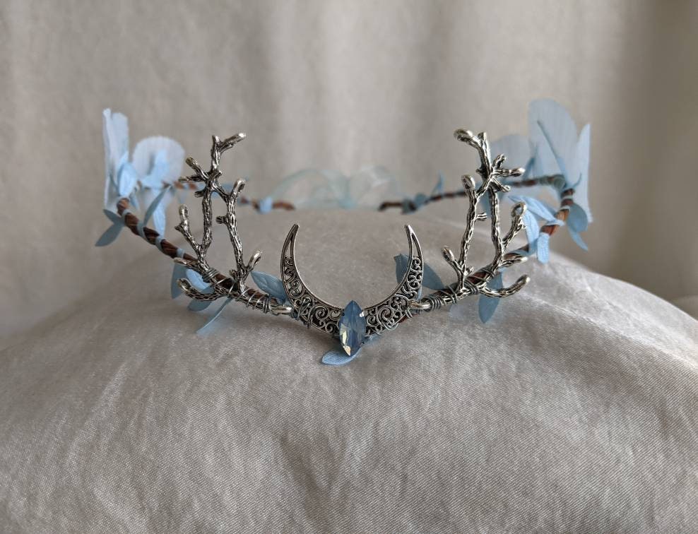 Light Blue Moon Woodland Tiara With Branches and Leaves | Etsy