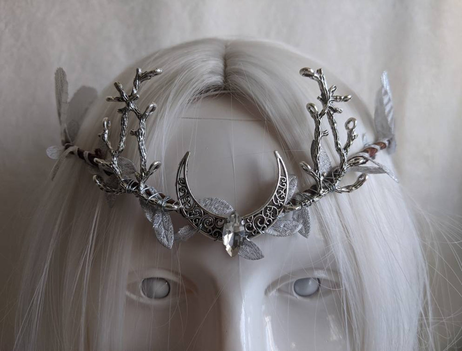 Silver Moon Woodland Tiara with Branches and Leaves | Etsy