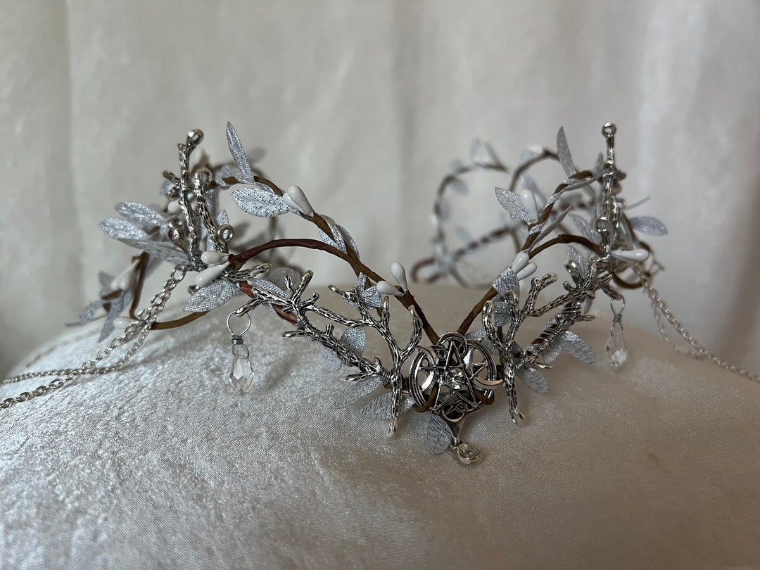 Triple Moon Goddess Woodland Tiara With Draping Side Chains - Etsy