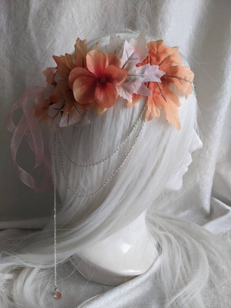Peach and Coral Leaf Tiara With Draping Side Chains - Etsy
