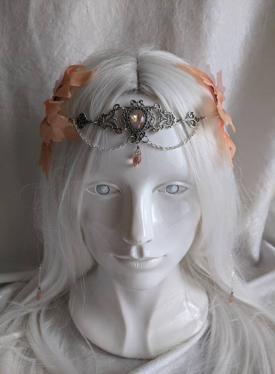 Peach and Coral Leaf Tiara With Draping Side Chains - Etsy