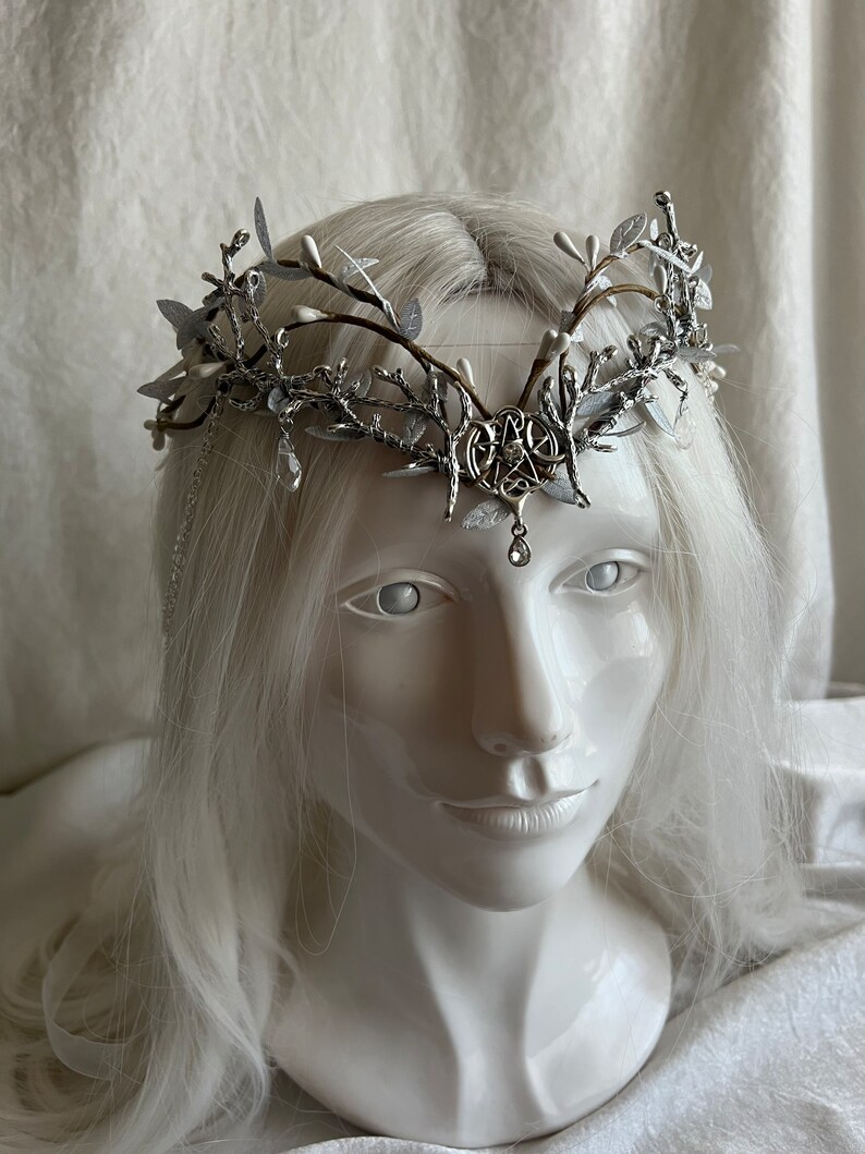 Triple Moon Goddess Woodland Tiara With Draping Side Chains - Etsy
