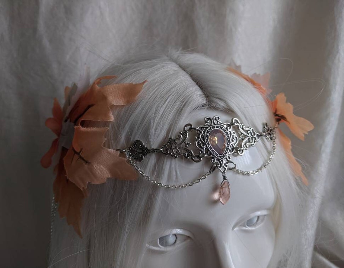 Peach and Coral Leaf Tiara With Draping Side Chains - Etsy