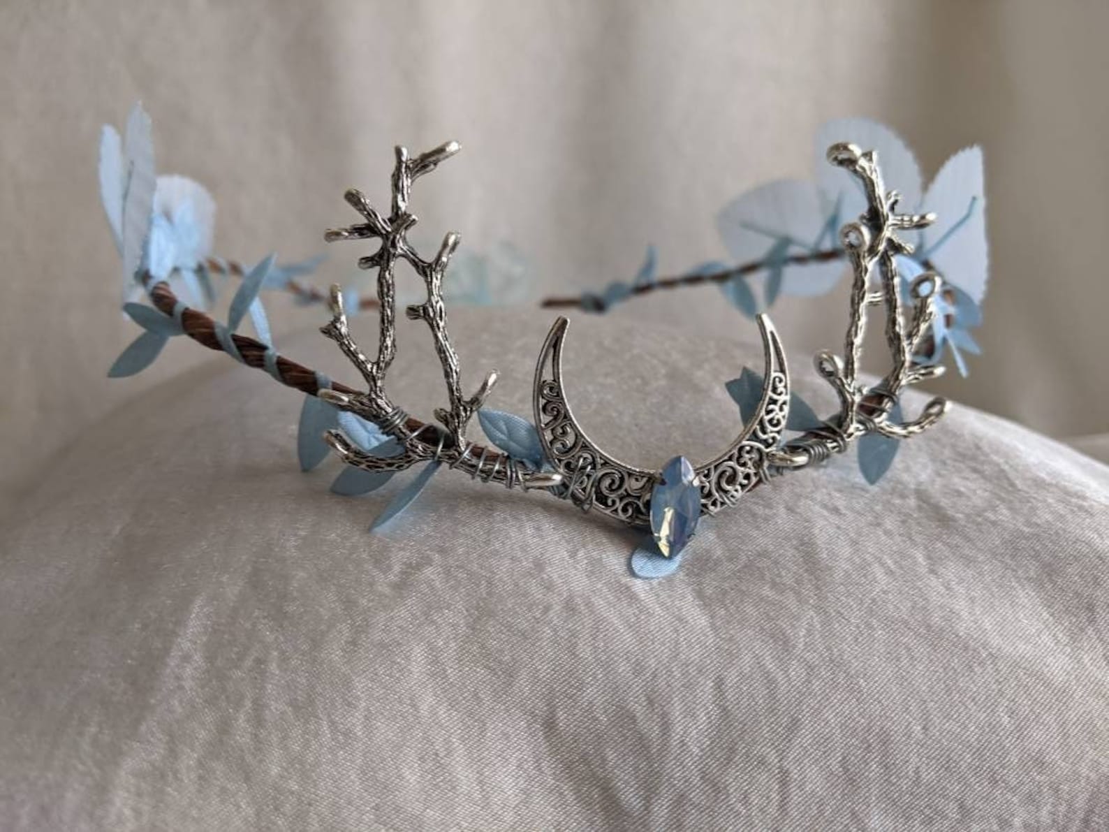 Light Blue Moon Woodland Tiara With Branches and Leaves | Etsy