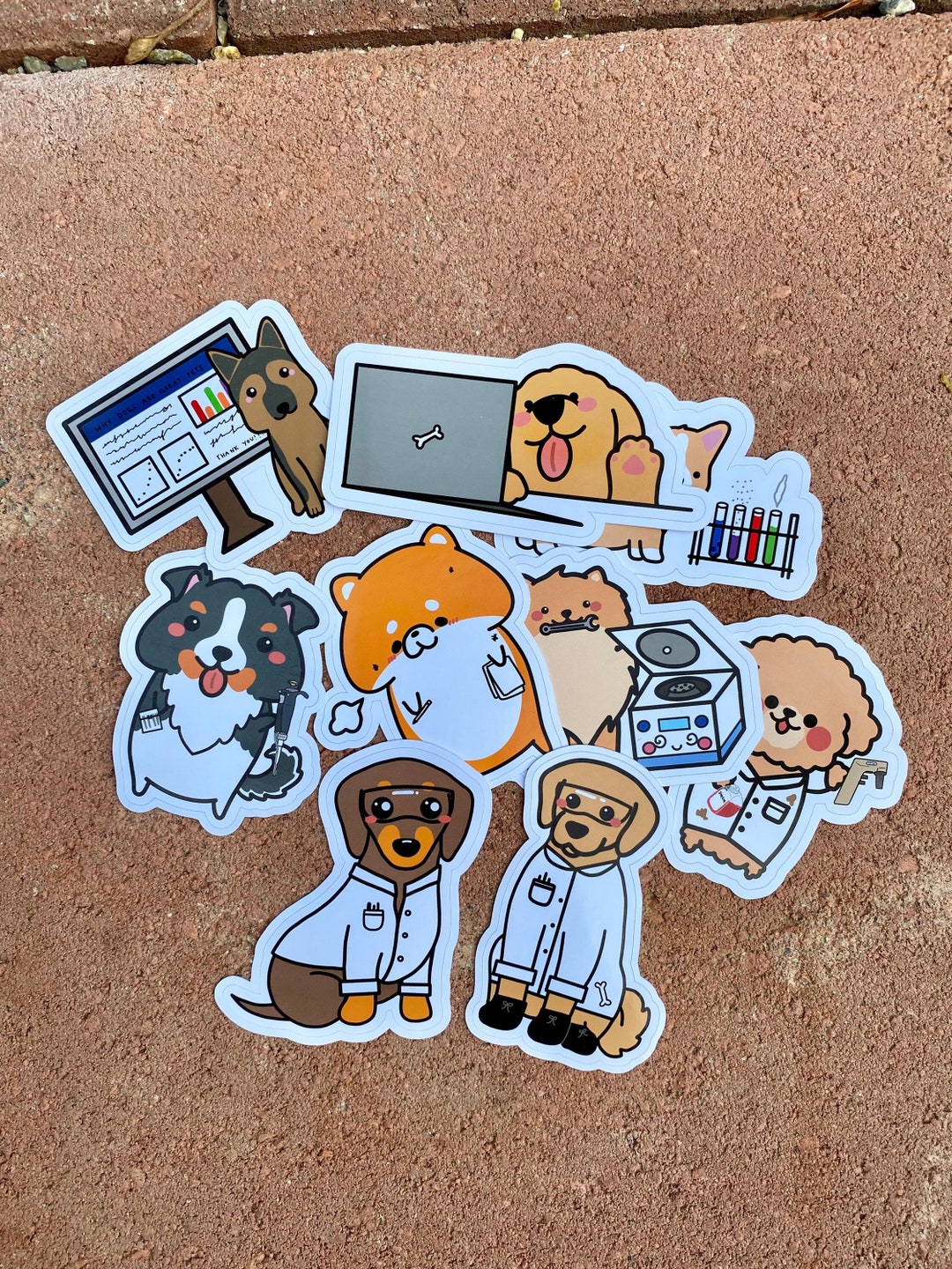 Cute Science Dogs Die Cut Sticker Set Scientist Doggos Kawaii Research ...