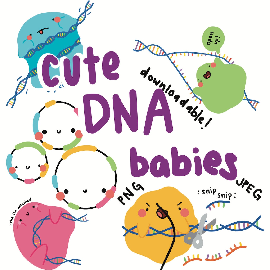 Cute DNA Babies Digital Downloads ~ PNG JPEG Histone Crispr ...