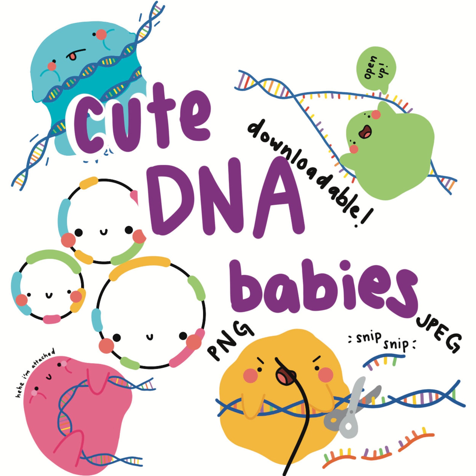 Cute DNA Babies Digital Downloads ~ PNG JPEG Histone Crispr ...