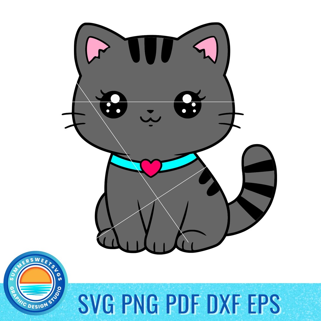 Gray Cat SVG, Kawaii Kitten Clipart, Cricut Silhouette Cut File - Etsy