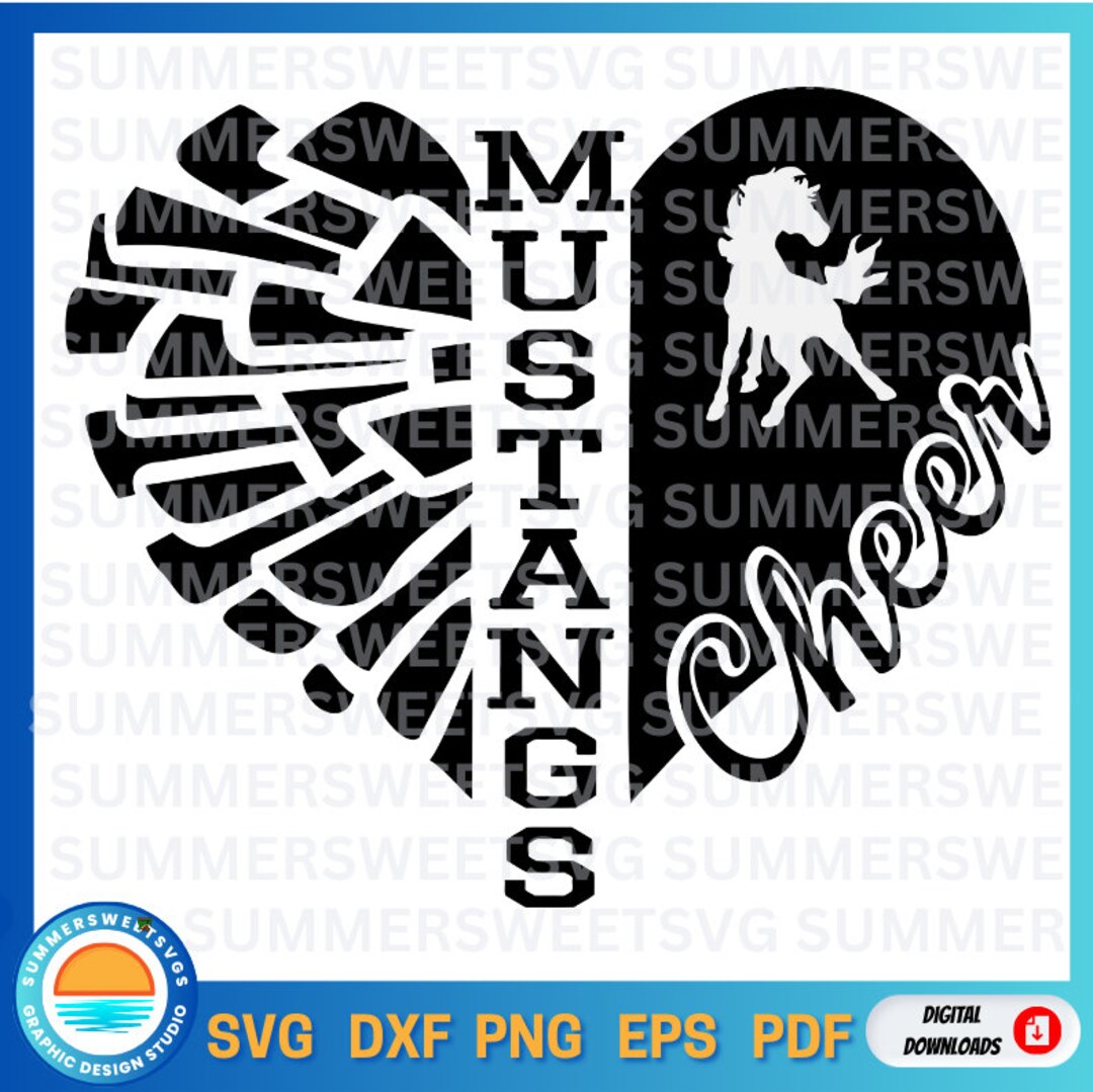 Mustangs Cheer SVG, Pom Pom Svg, Mustangs Heart Svg, Cheerleader Svg ...