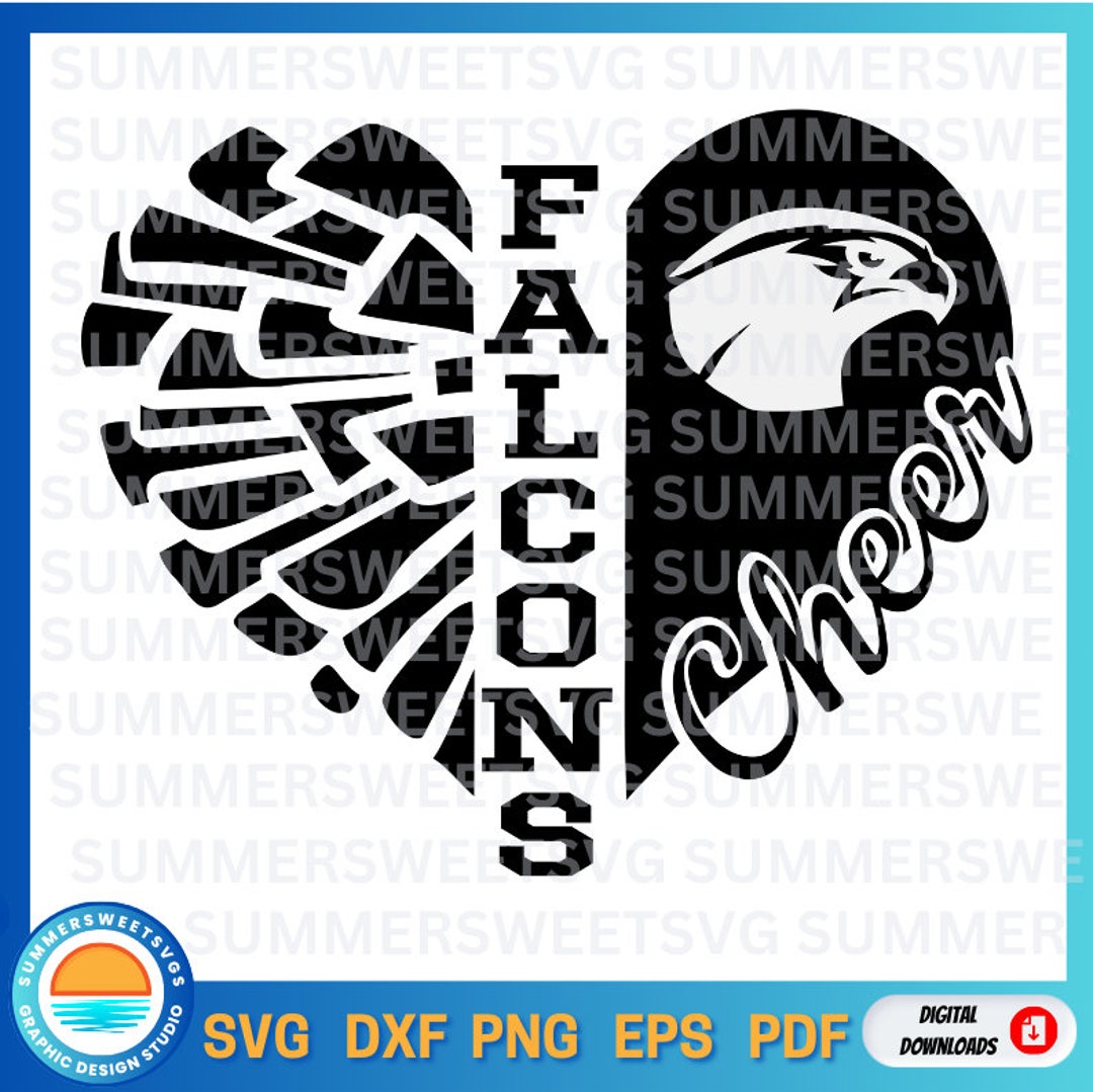 Cheer Heart SVG Dxf Png Falcons Pom Pom Cricut Cut File Silhouette ...