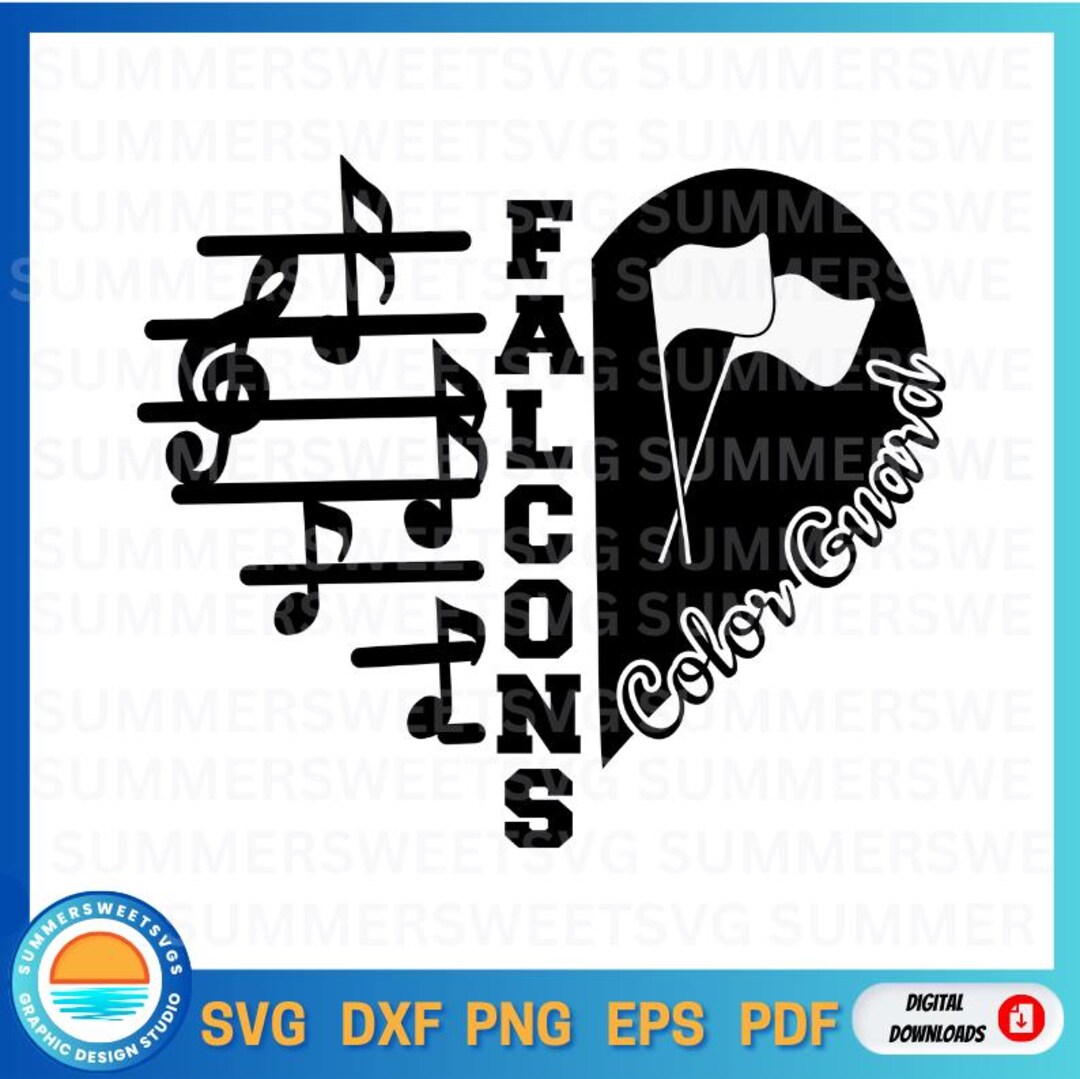 Falcons Svg, Band SVG, Color Guard Svg, Music Heart Design, Team Spirit ...