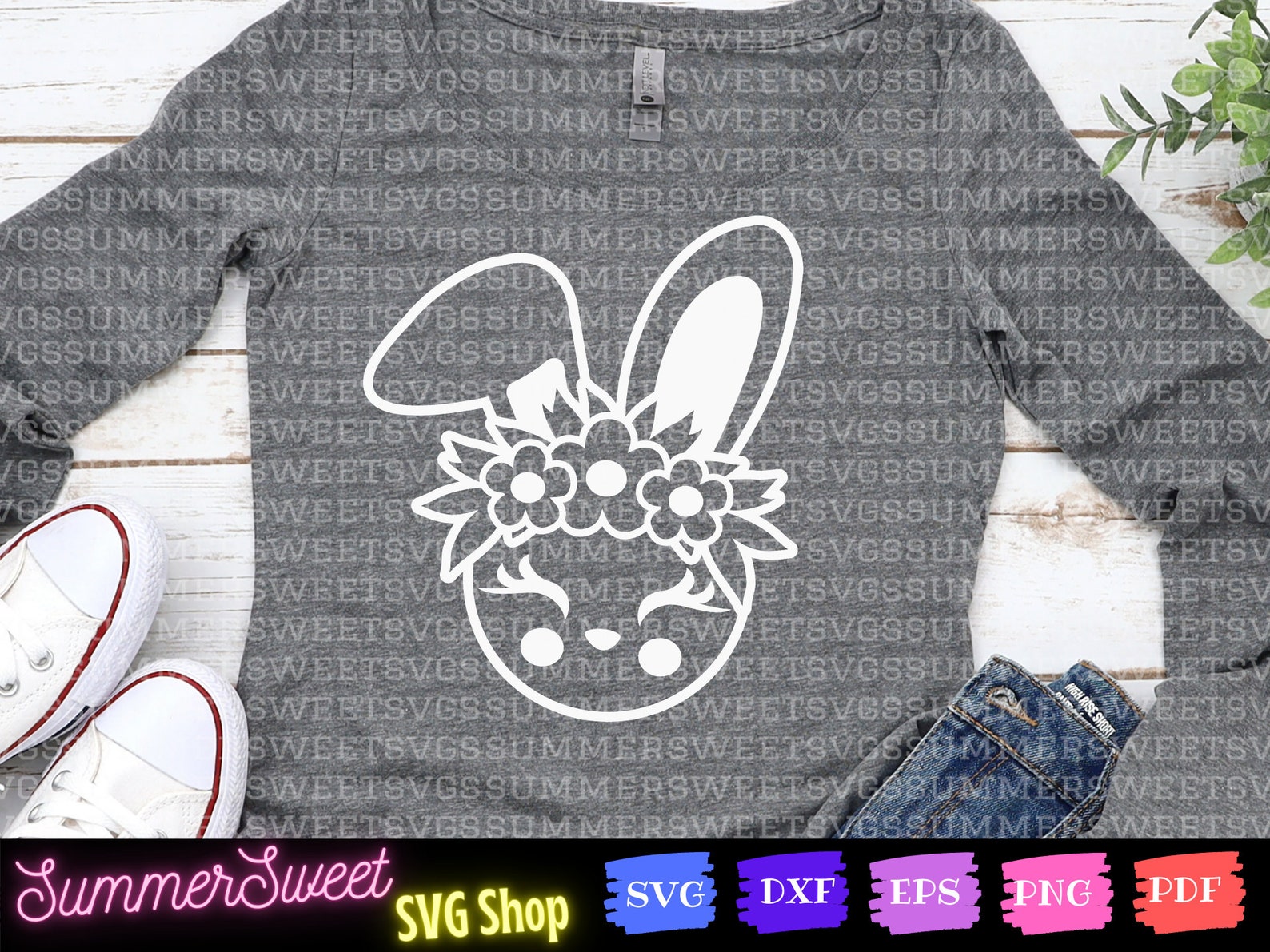 Easter Bunny SVG Girls Easter Bunny SVG Bunny With Floral - Etsy