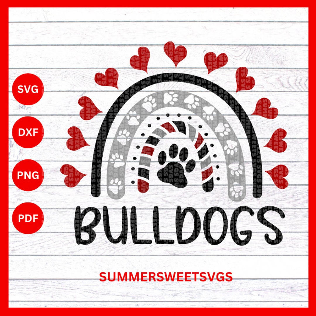 Bulldogs Boho Rainbow SVG Cheer Svg Heart Paw Prints Love Svg ...