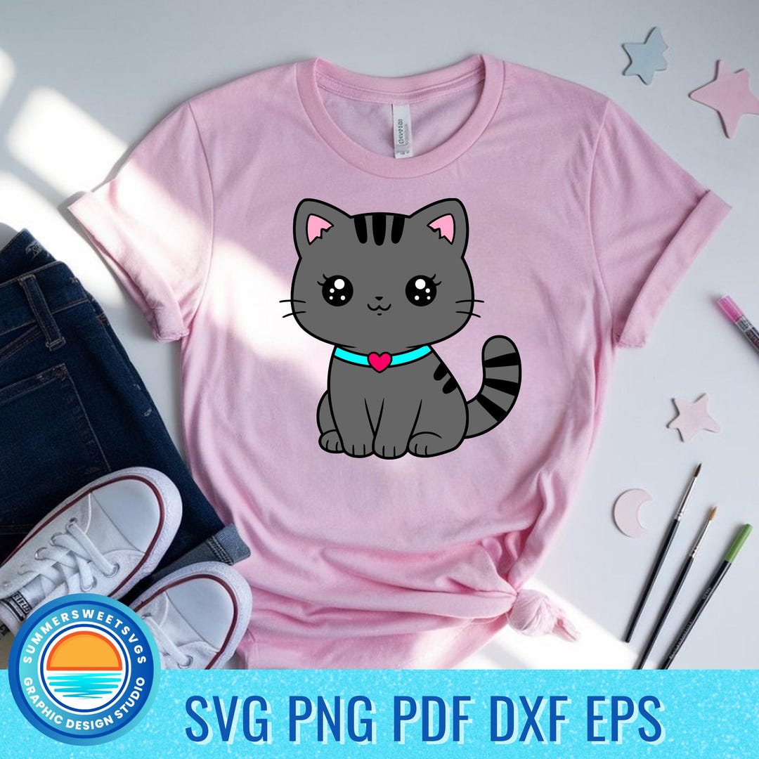 Gray Cat Svg, Layered Kitty Digital Cut File, Cartoon Kitten Svg ...