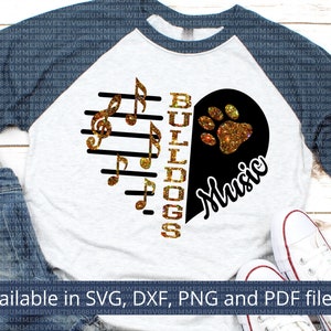 Music Heart Svg, Music SVG, Band Svg, Music Heart Design, Bulldog ...