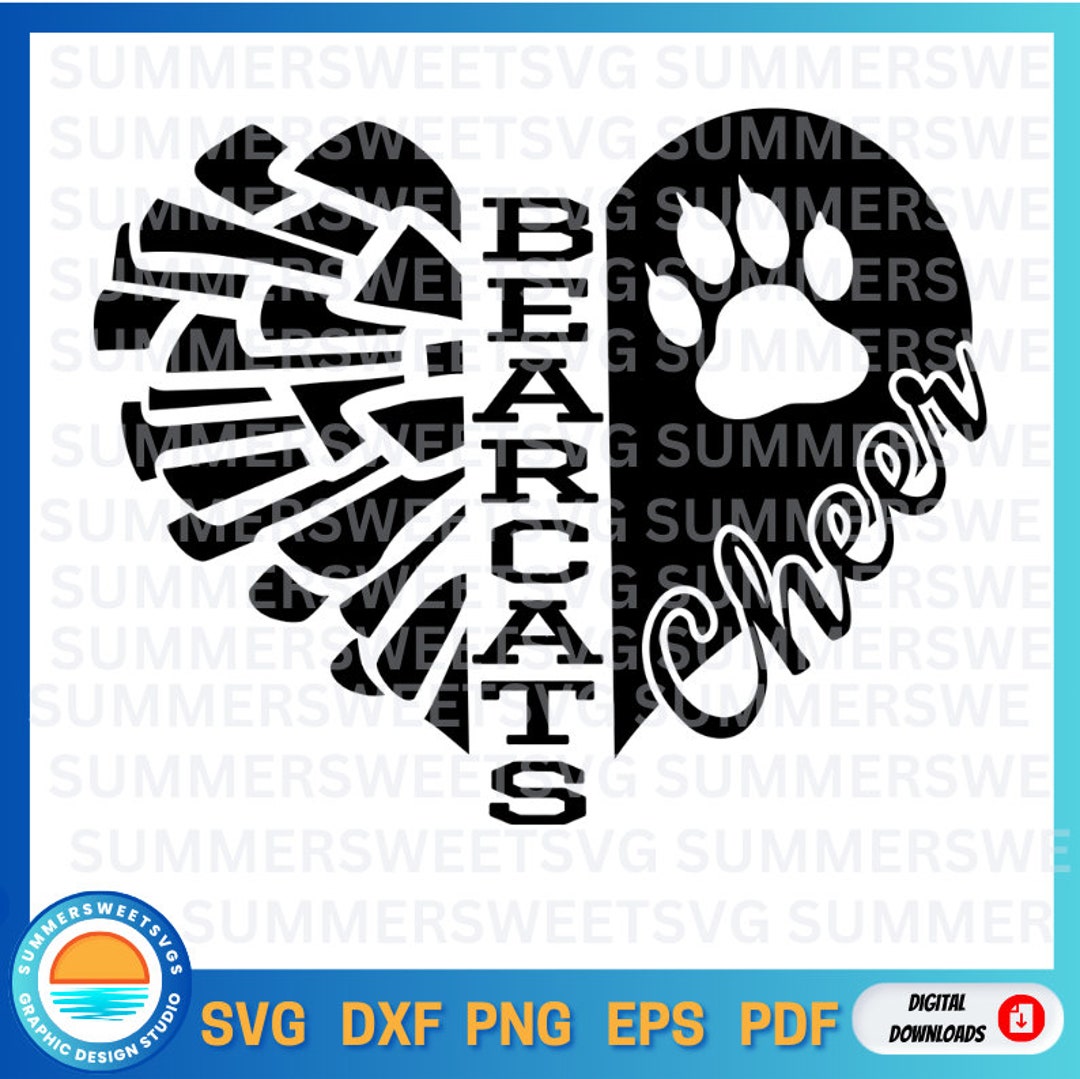 Cheer Svg Cheer Heart Love Bearcat Pom Pom Svg School Pride Svg ...