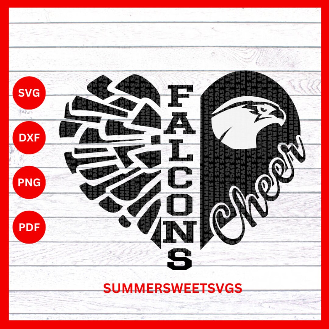 Cheer Heart SVG Dxf Png Falcons Pom Pom Cricut Cut File Silhouette ...