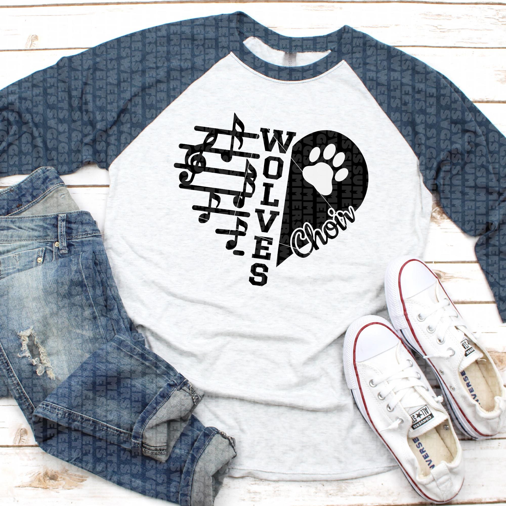 Wolves Choir SVG / Music Notes Paw Print Heart / School Mascot Spirit ...