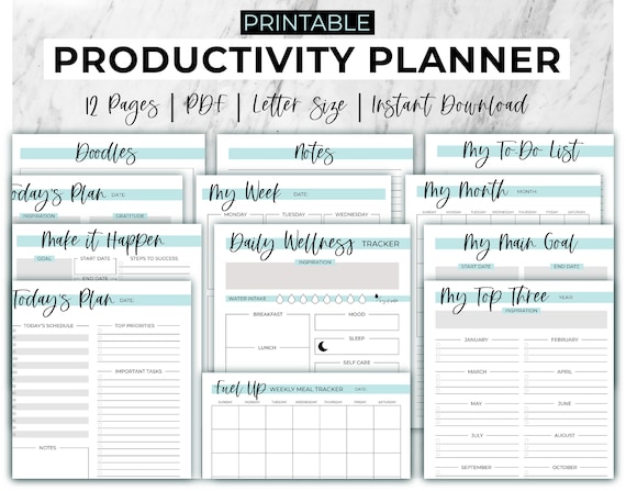 Printable Daily Weekly Monthly Productivity Planner Kit | Etsy
