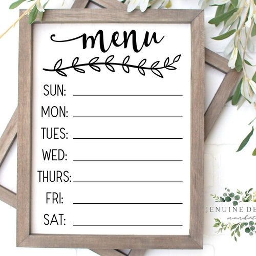 Printable Weekly Menu Menu Board Meal Planning Board - Etsy