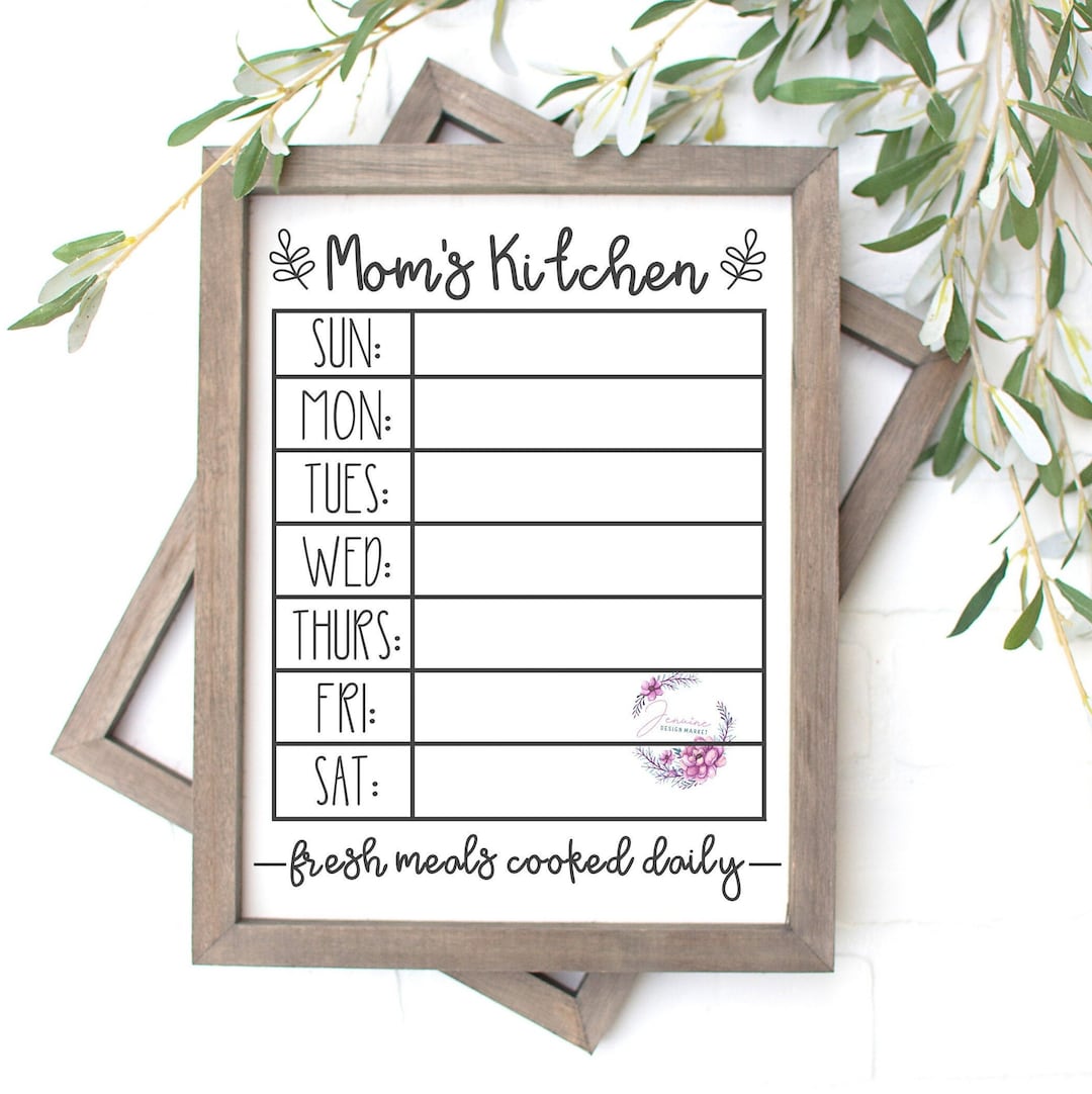 Mom's Kitchen SVG | Printable Weekly Menu | Menu Board - Etsy