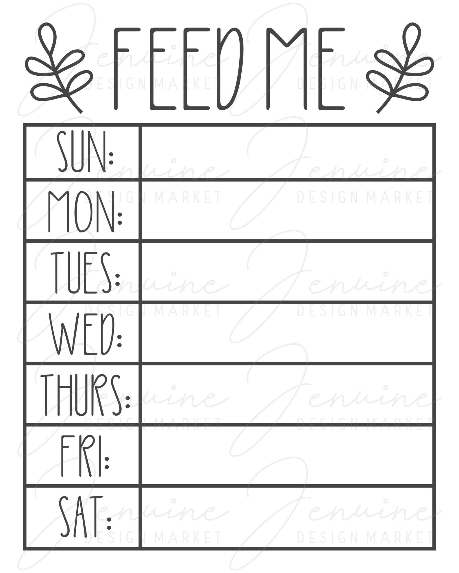 Weekly Menu SVG Printable Meal Planner feed Me | Etsy Canada