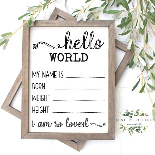 Hello World Sign Baby Announcement Sign Newborn Photo Sign - Etsy