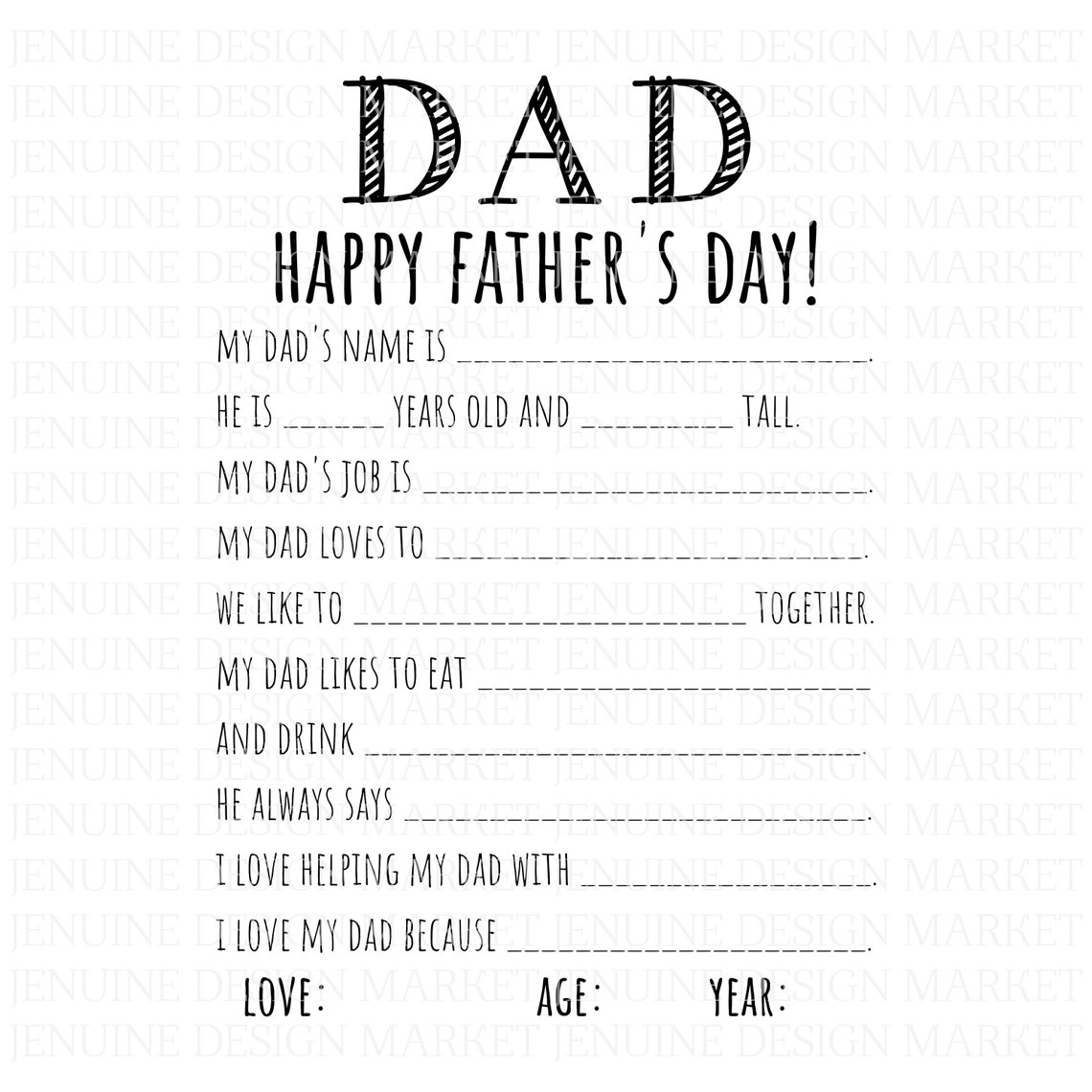 Father's Day Printable Questionnaire Father's Day - Etsy