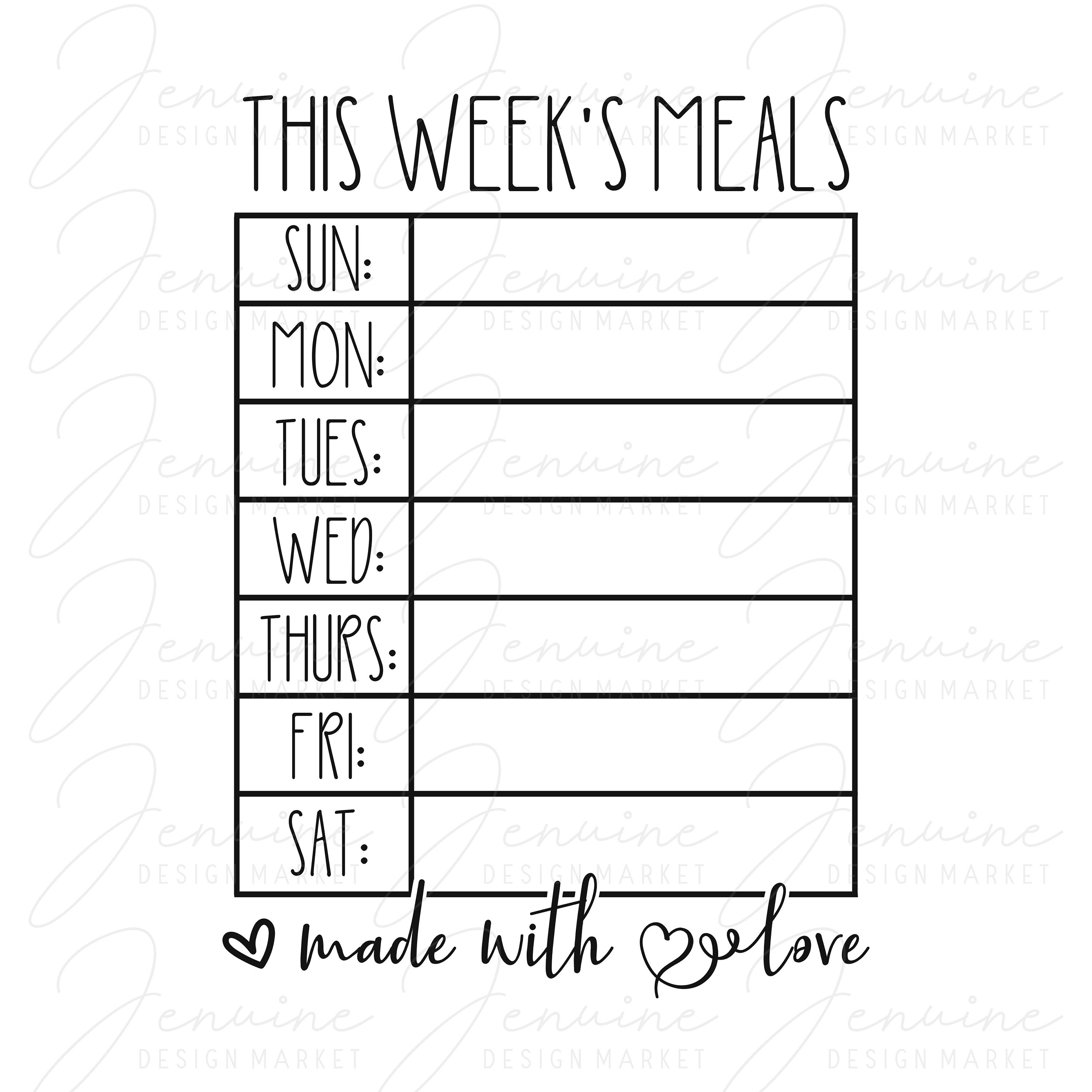 This Week's Meals Made With Love Printable Weekly Menu | Etsy