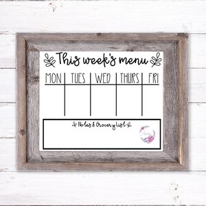 Menu Board SVG | Weekly Menu Printable | Meal Planning Digital Download ...