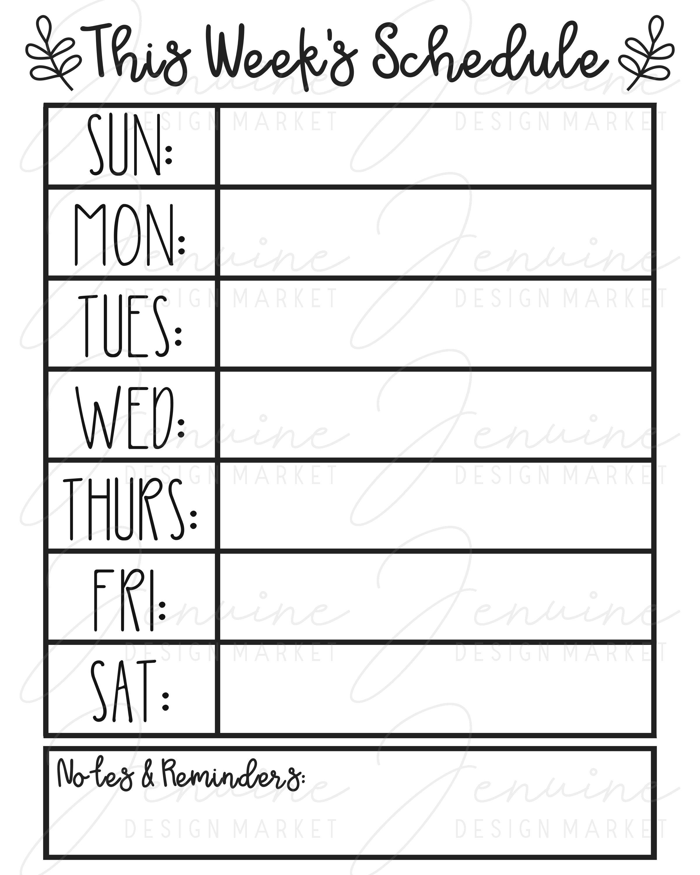 This Week's Schedule SVG | Weekly Planner Printable | Command Center ...