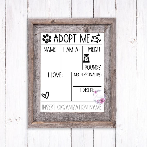 Dog Adoption Sign Pet Rescue Sign adopt Me | Etsy