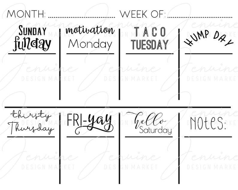 Weekly Planner SVG Printable Weekly Calendar Command - Etsy