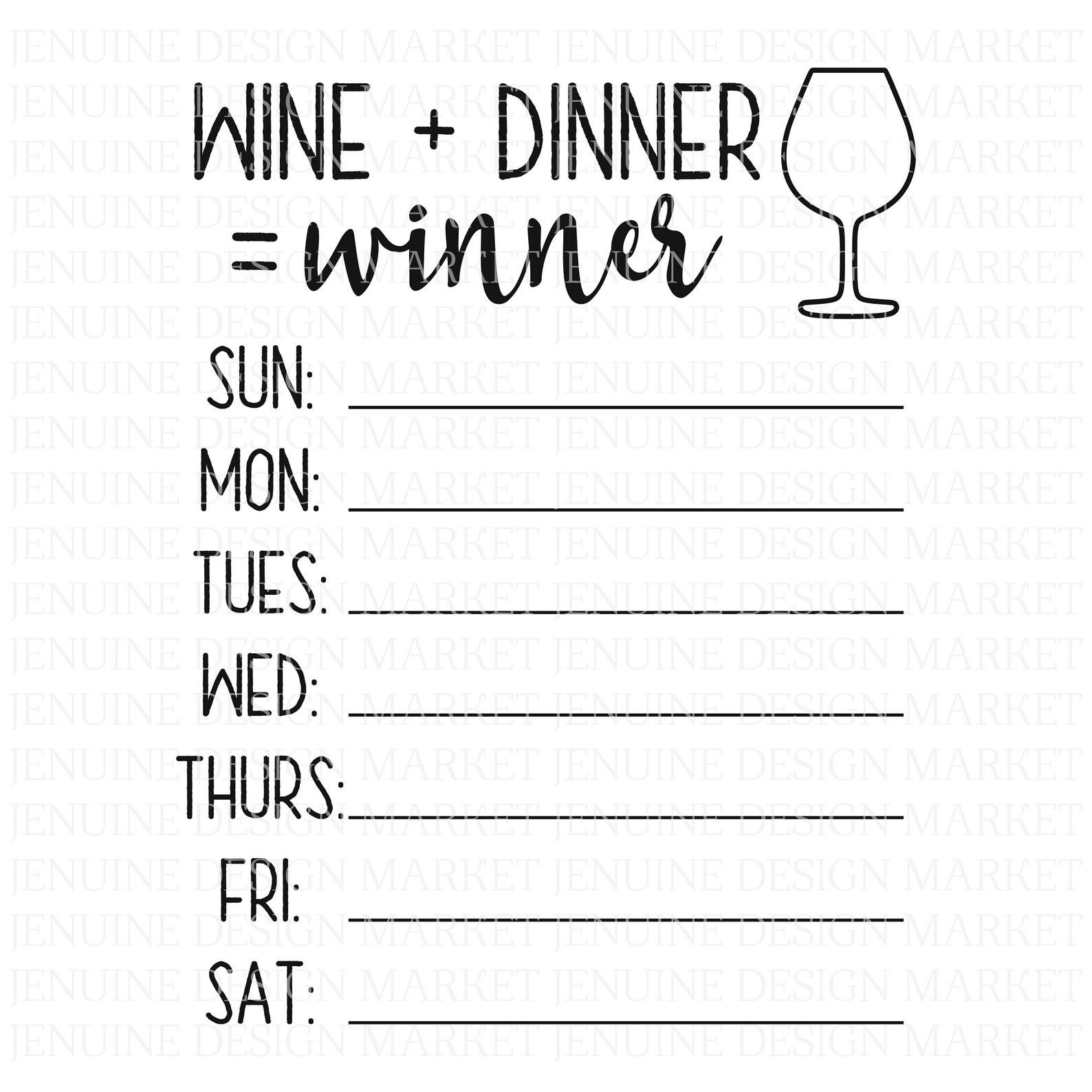 Wine Dinner Winner Menu Template Weekly Meal Planner - Etsy