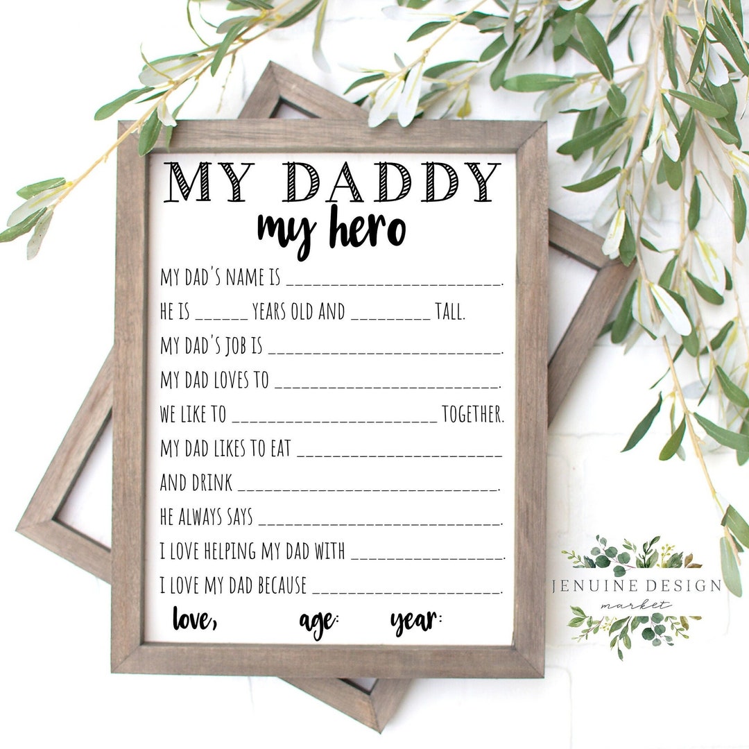 My Daddy, My Hero Printable Questionnaire | Father's Day Gift | All ...