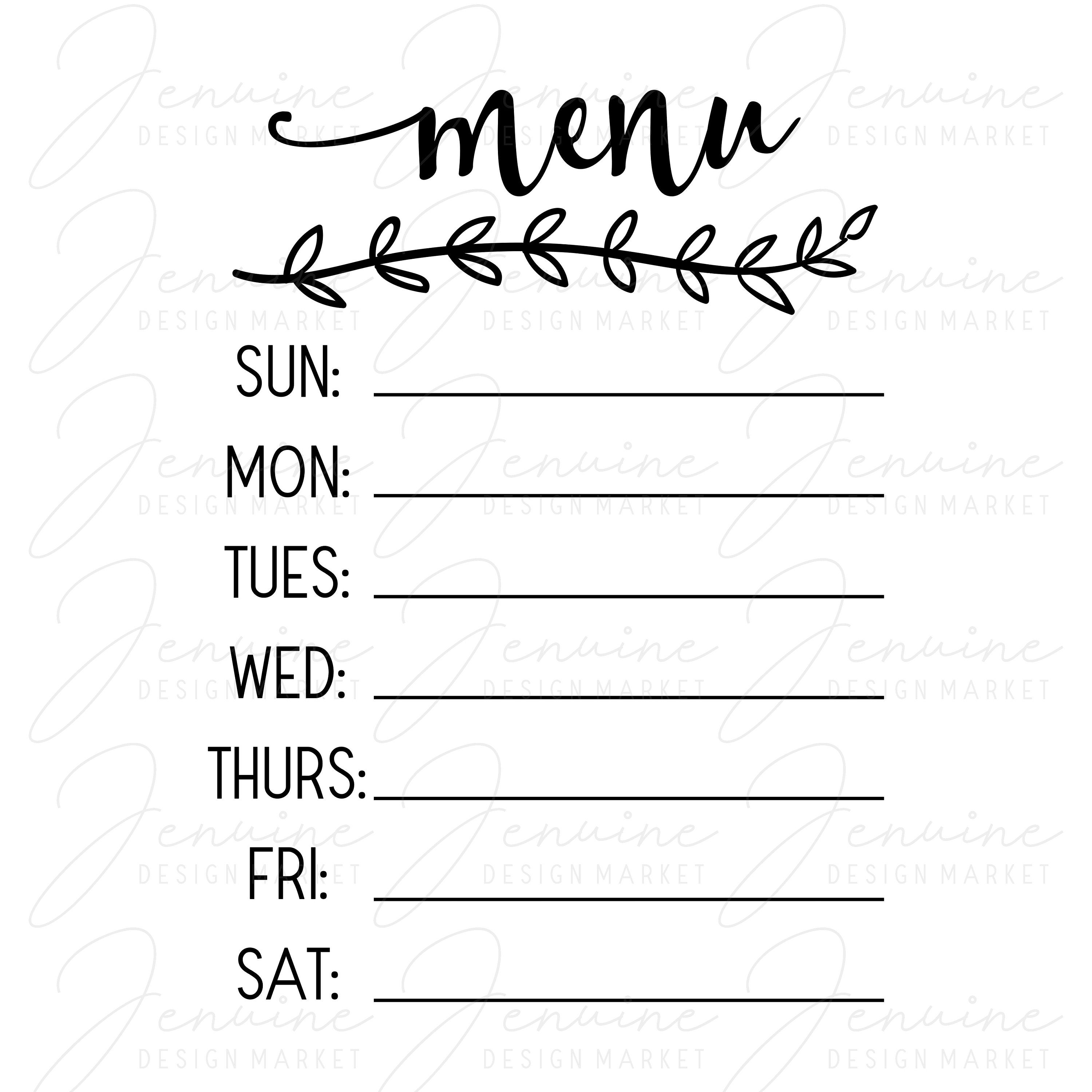Printable Weekly Menu | Menu Board | Meal Planning Board | Menu SVG ...