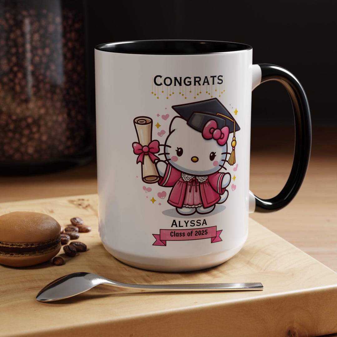 Custom Graduation, Hello Coffee Mug, Cute Kitty, Class of 2025, Gift ...