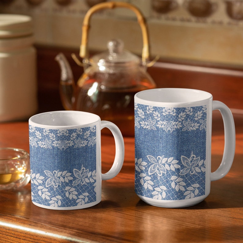 Denim and Lace Coffee Mug, Jeans Coffee Mug, Tean - Etsy