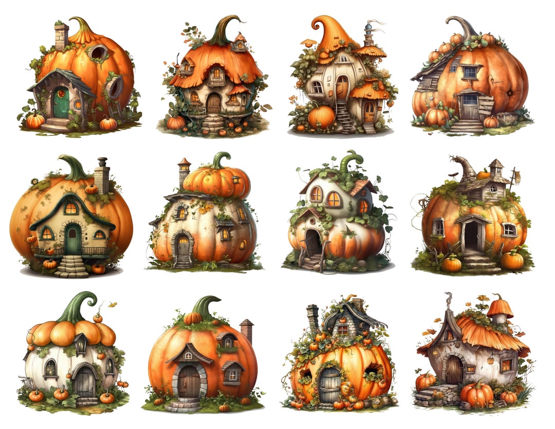 Pumpkin Cottage Resin Inserts in Color, Fall Resin Inserts, Colored ...