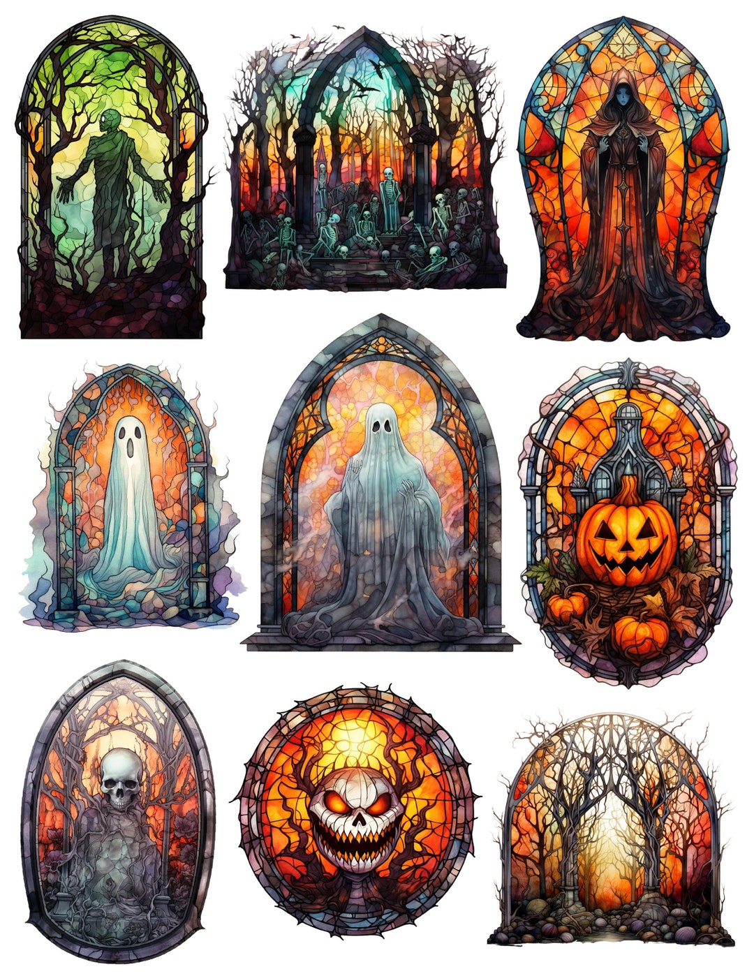 Spooky Stained Glass Resin Inserts in Color, Halloween Resin Inserts ...
