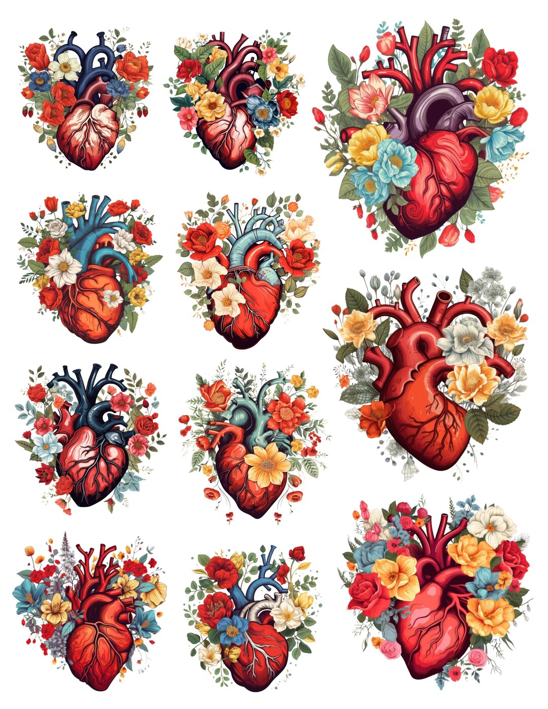 Anatomical Flower Hearts Resin Inserts, Colored Resin Inserts, Resin ...