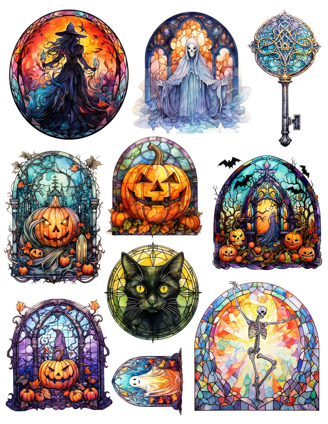 Spooky Stained Glass #2 Resin Inserts in Color, Halloween Resin Inserts ...