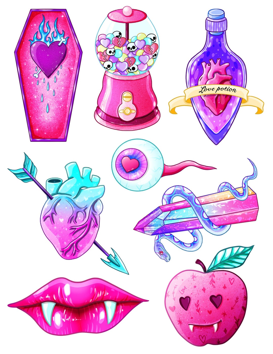 Creepy Valentine Resin Inserts in Color, Valentine Resin Inserts, Goth ...