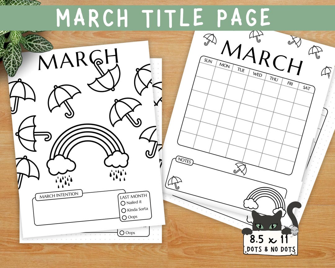 March Title Page March Calendar Printable Bullet Template Bujo MARCH - Etsy